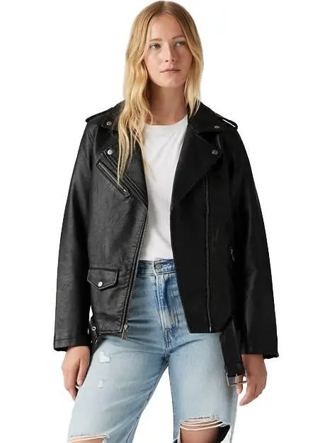 LEVI'S Faux Leather Longline Moto Jacket - Black