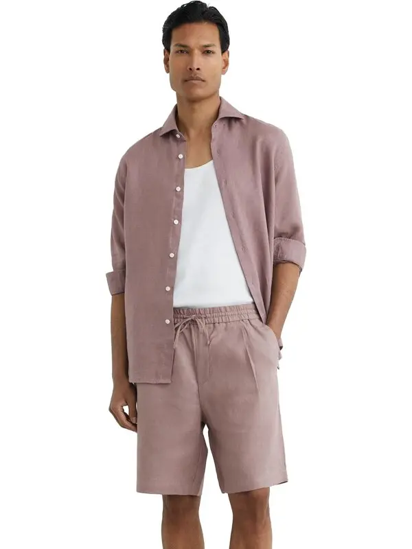 REISS Linen Drawstring Shorts - Lavender Pink