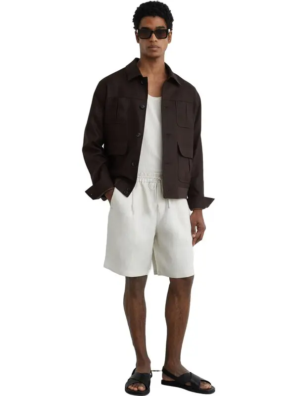 REISS Linen Drawstring Shorts - Stone