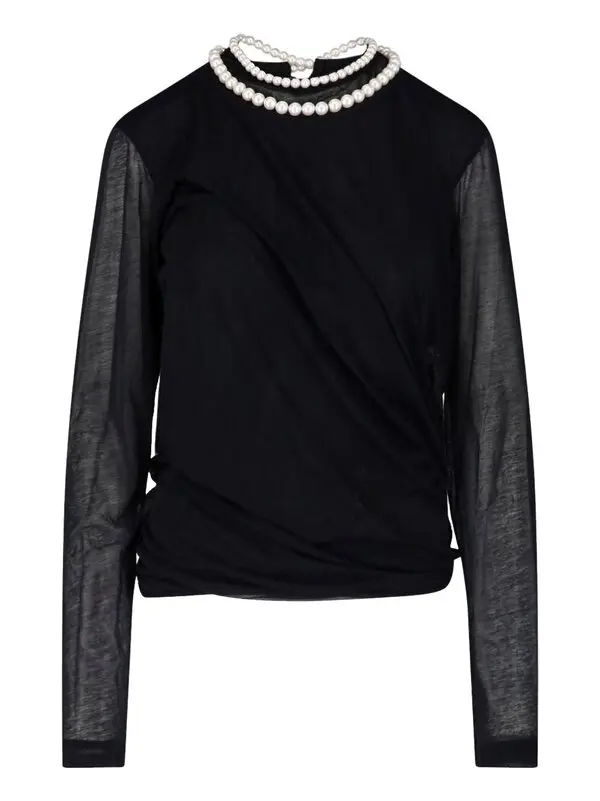 Junya Watanabe Cotton Sweater With Pearl Detail - Black