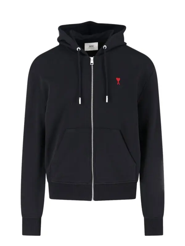 Ami Logo Hooded Sweatshirt - Black