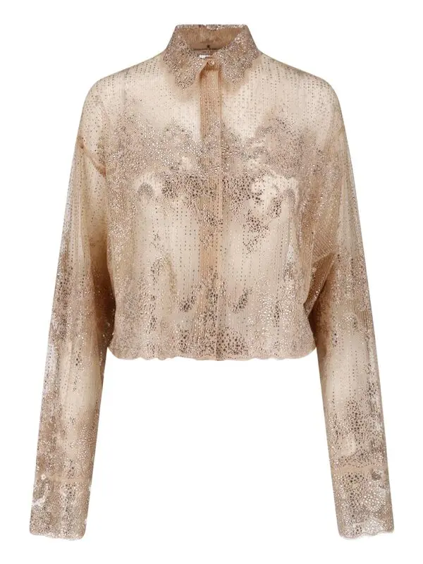 Ermanno Scervino Lace Rhinestone Shirt - Beige