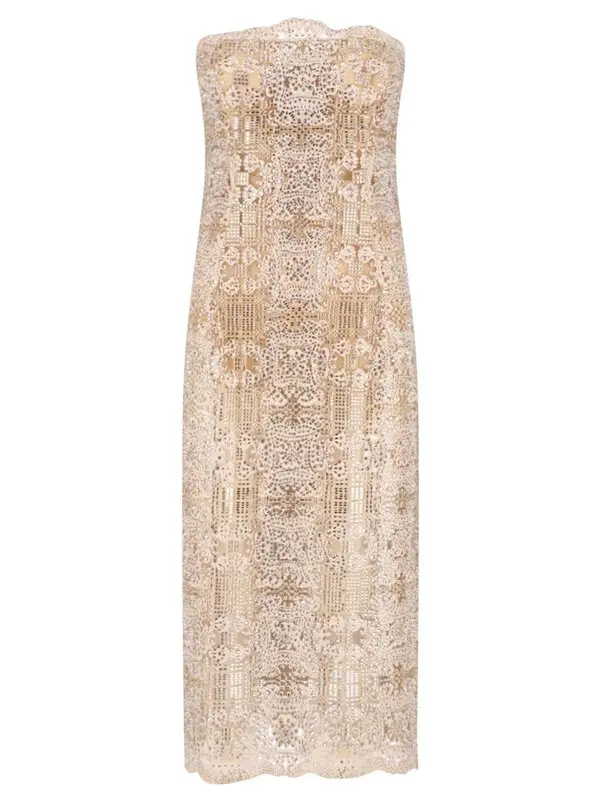 Ermanno Scervino Midi Dress Crystals - Beige