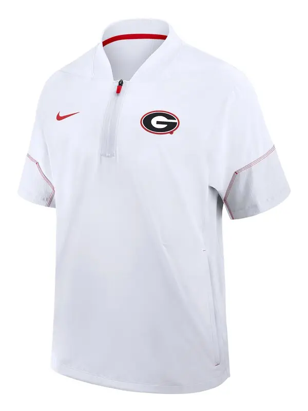 Nike Georgia Sideline Coach College 1/2-zip Short-sleeve Hooded Jacket - White
