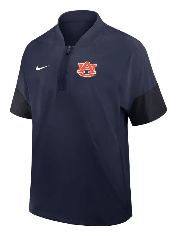 Nike Auburn Sideline Coach College 1/2-zip Short-sleeve Hooded Jacket - Blue