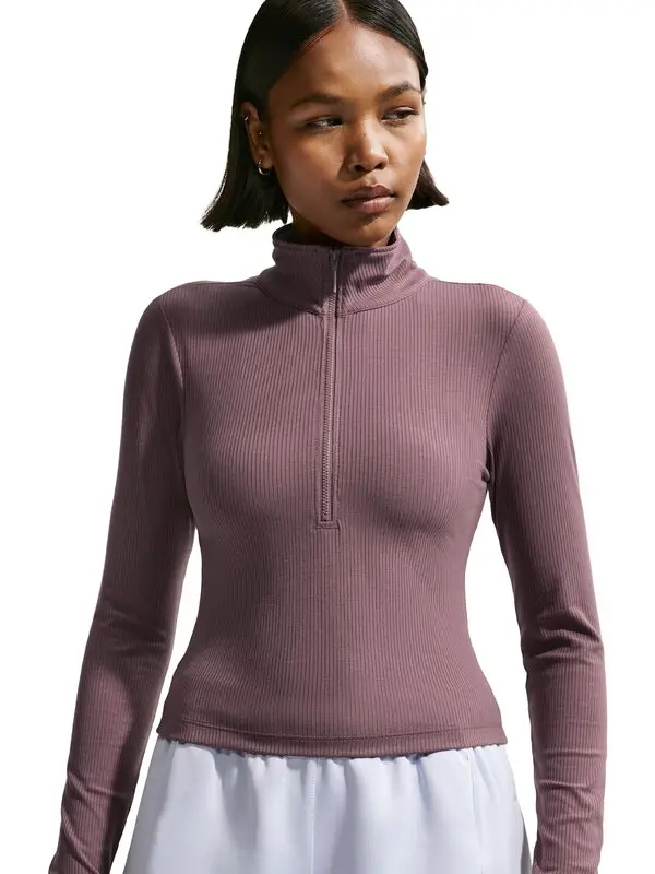 Nike Sportswear Chill Knit Quarter-zip Ribbed Top - Purple