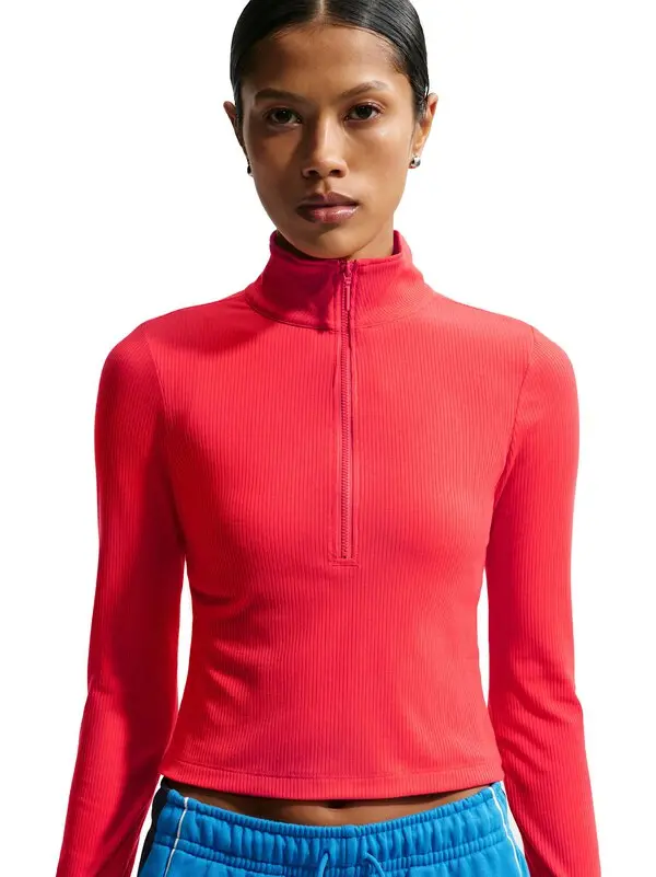 Nike Sportswear Chill Knit Tight Quarter-zip Long-sleeve Ribbed Top - Red