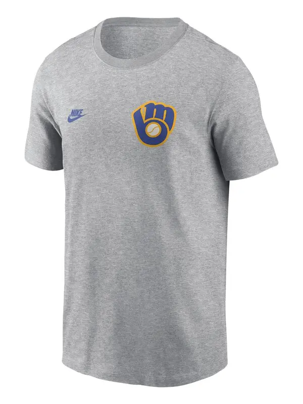 Nike Milwaukee Brewers Cooperstown 2-hit Large Logo Mlb T-shirt - Grey