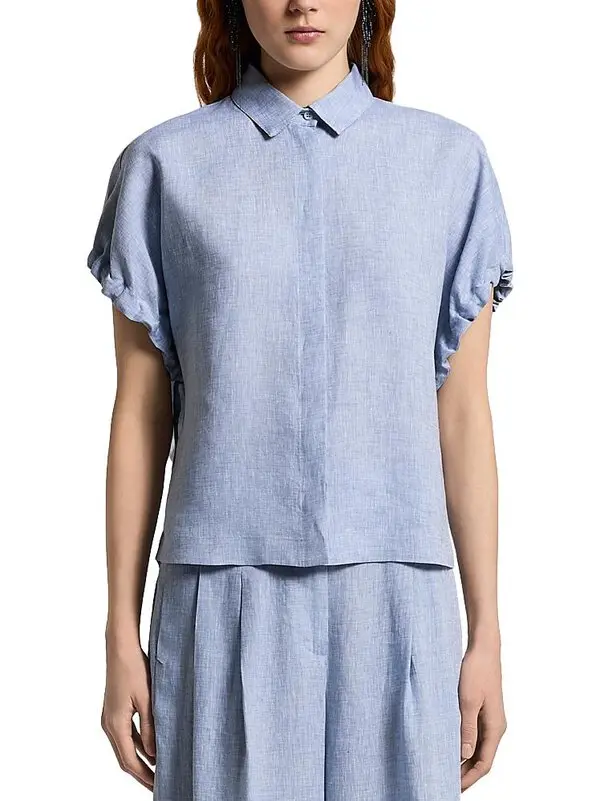 Peserico Leaf Collar Linen Shirt - Dust Light Blue
