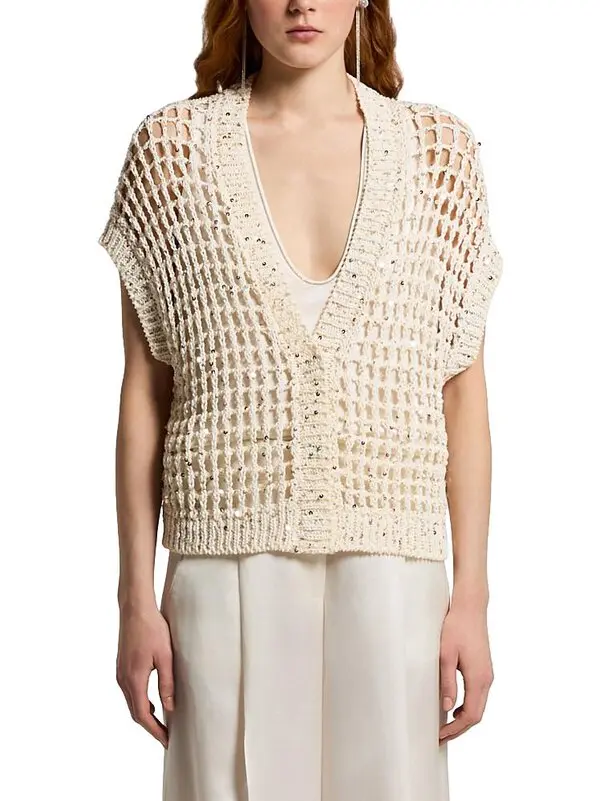 Peserico Knitted Short Sleeve Cardigan Sweater - Solar White