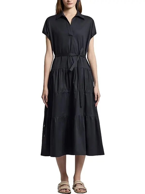 Peserico V-neck Midi Dress With Leaf Collar - Ink