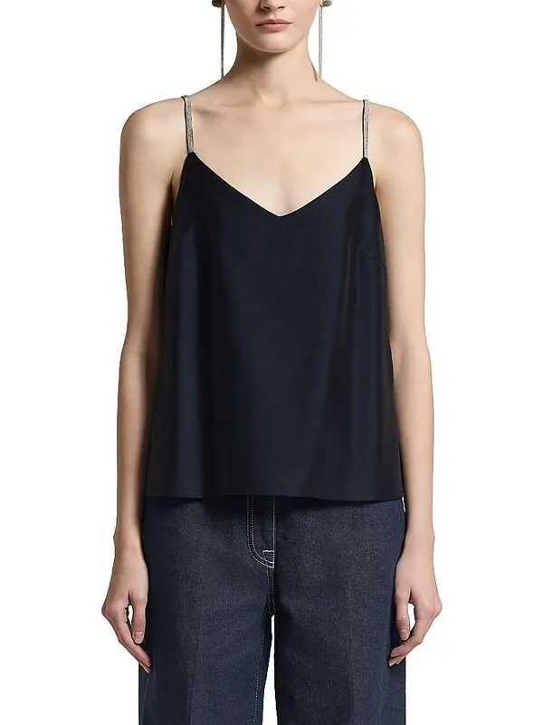 Peserico Double Layer V Neck Top - Ink