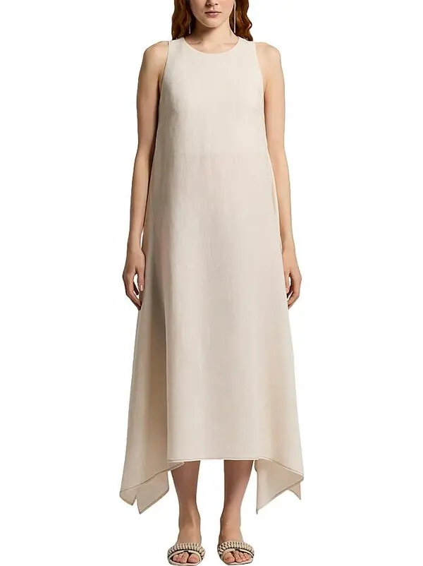 Peserico Long Sleeveless Round Neck Dress - Pampas Flower White