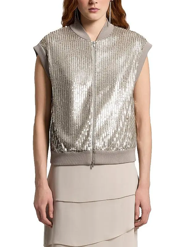 Peserico Sequin Bomber Vest - Steel