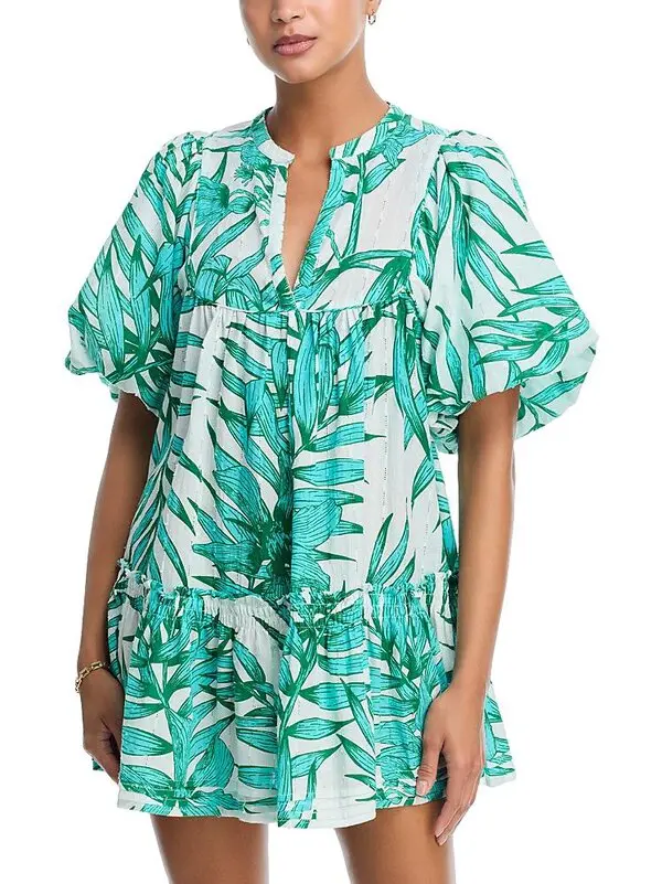 Poupette St Barth Cruz Mini Dress - Green Palm Leaf