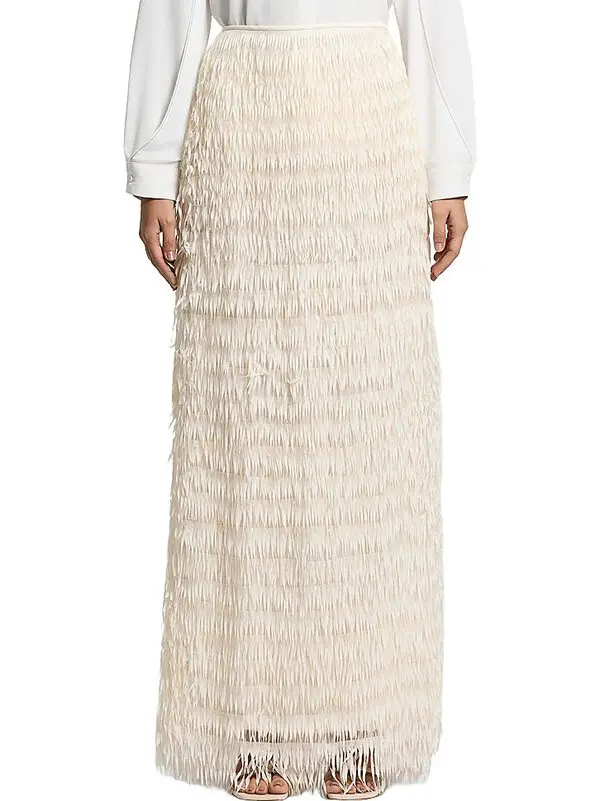 Peserico Long Fringe Skirt - Pampas Flower White