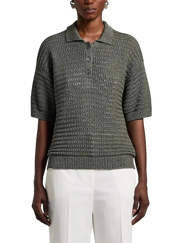 Peserico Cotton-blend Polo Sweater - Eucalyptus Green