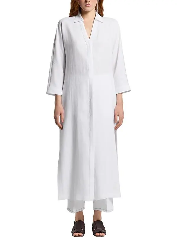Peserico V-neck Leaf Collar Kaftan - Natural White