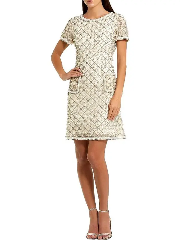Mac Duggal Embellished Crepe Midi Dress - Oyster