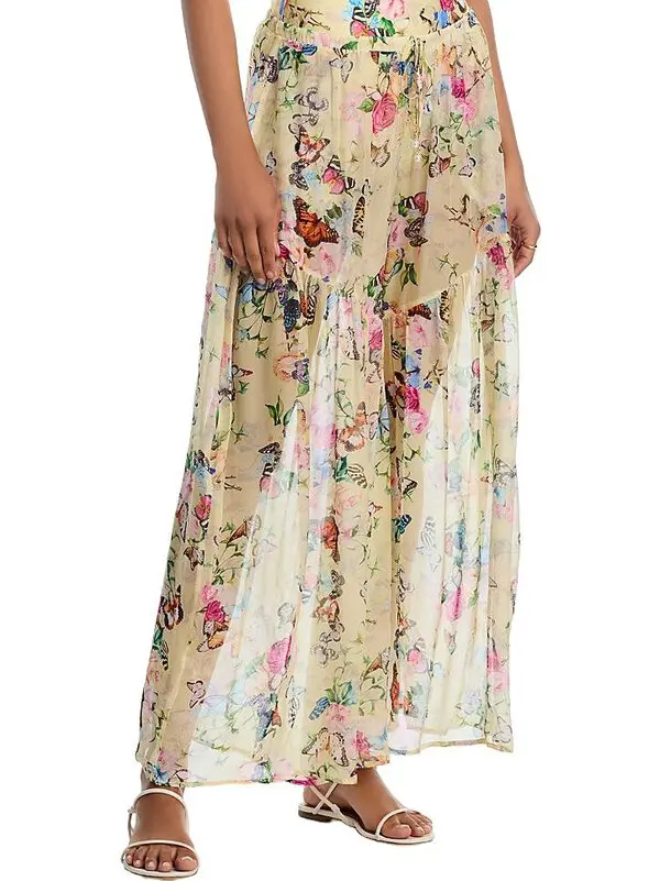 L'Agence Garden Butterflies Sharon Wide Leg Swim Cover-up Pants - Multi
