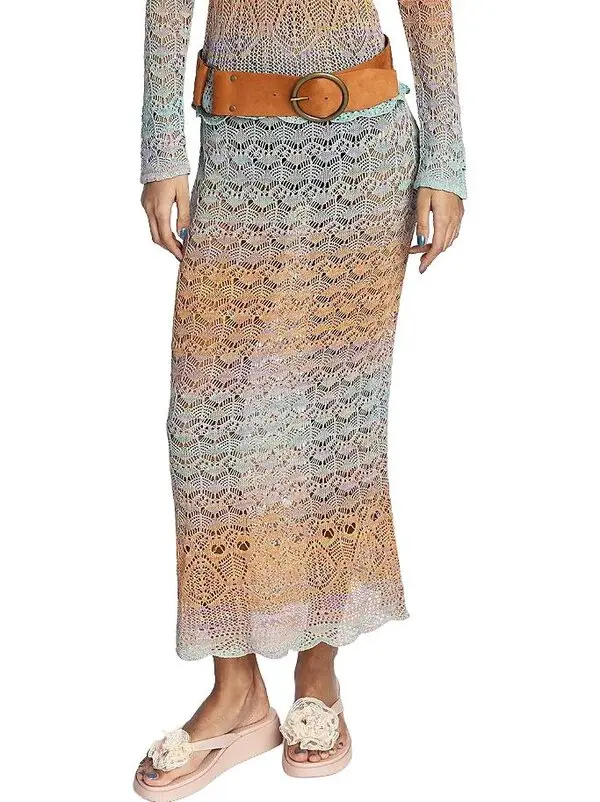 Anna Sui Ombre Space Dye Crochet Maxi Skirt - Sunset