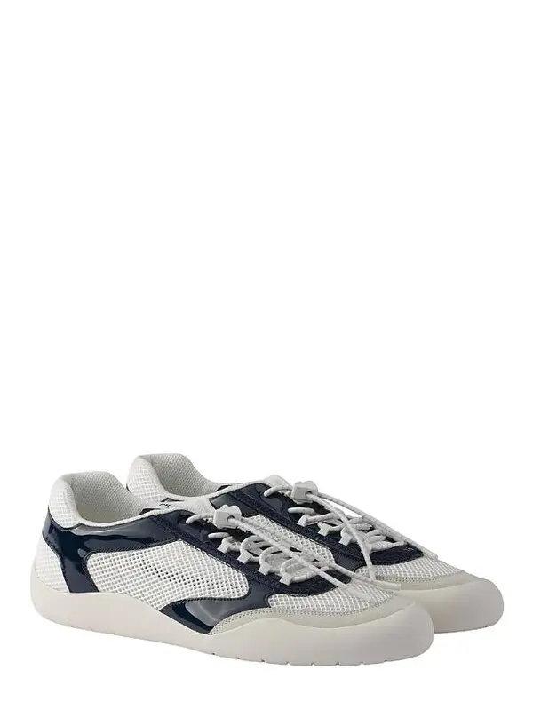 Prada Speedrock Patent Leather And Mesh Sneakers - Blue