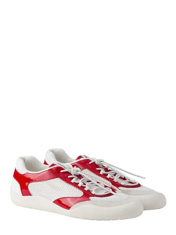 Prada Speedrock Patent Leather And Mesh Sneakers - Red