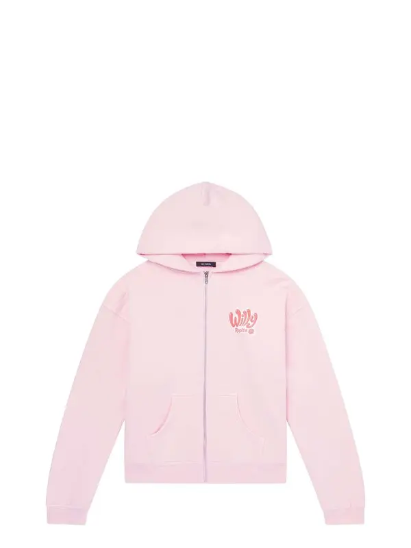 WILLY CHAVARRIA Logo-print Cotton-jersey Zip-up Hoodie - Pink