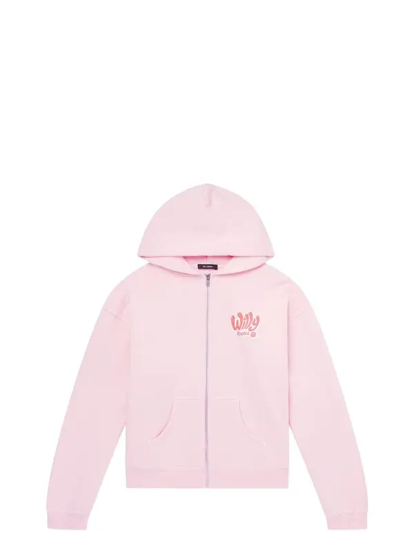 WILLY CHAVARRIA Logo-print Cotton-jersey Zip-up Hoodie - Pink