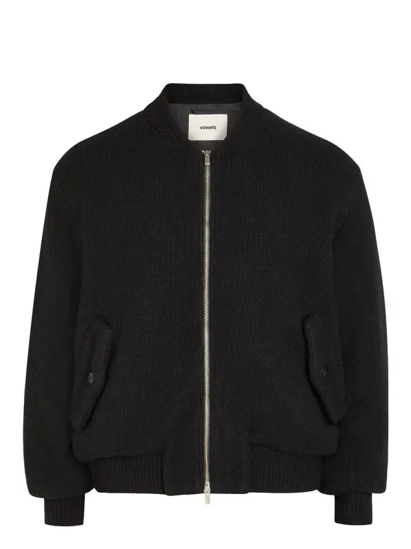 VOWELS Fine-knit Wool Bomber Jacket - Black