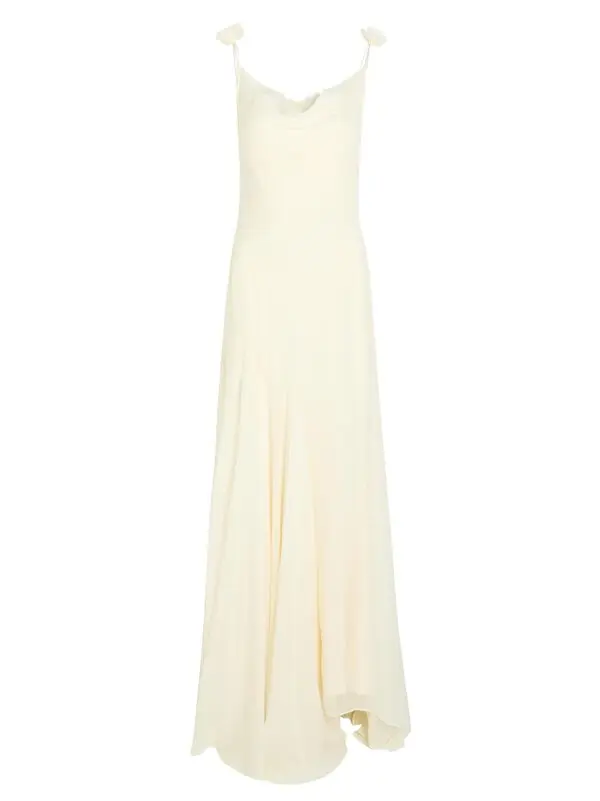 DE LA VALI Dia Embroidered Silk Maxi Dress - Ivory
