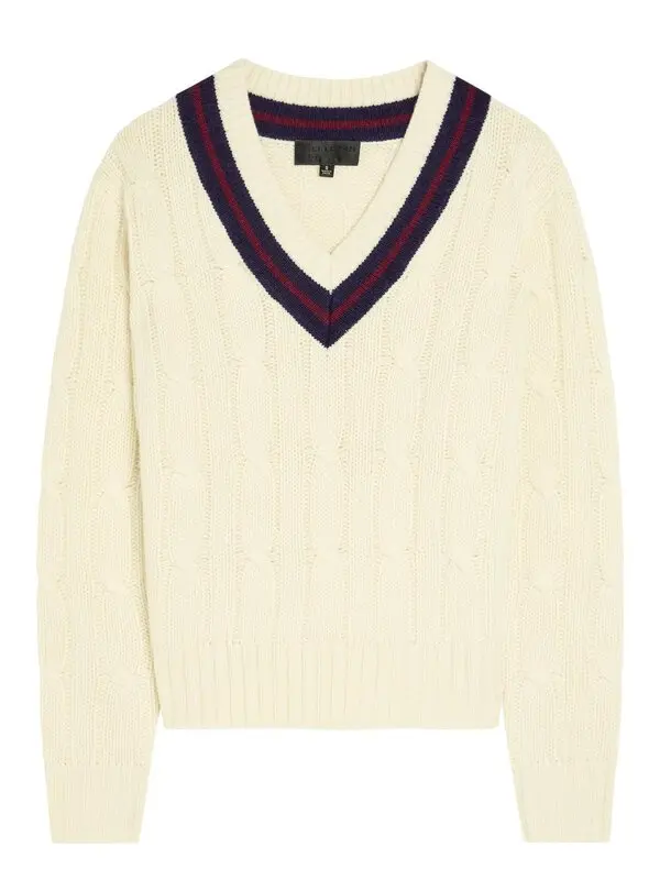 NILI LOTAN Fabiana Cable-knit Striped Wool Jumper - Off White