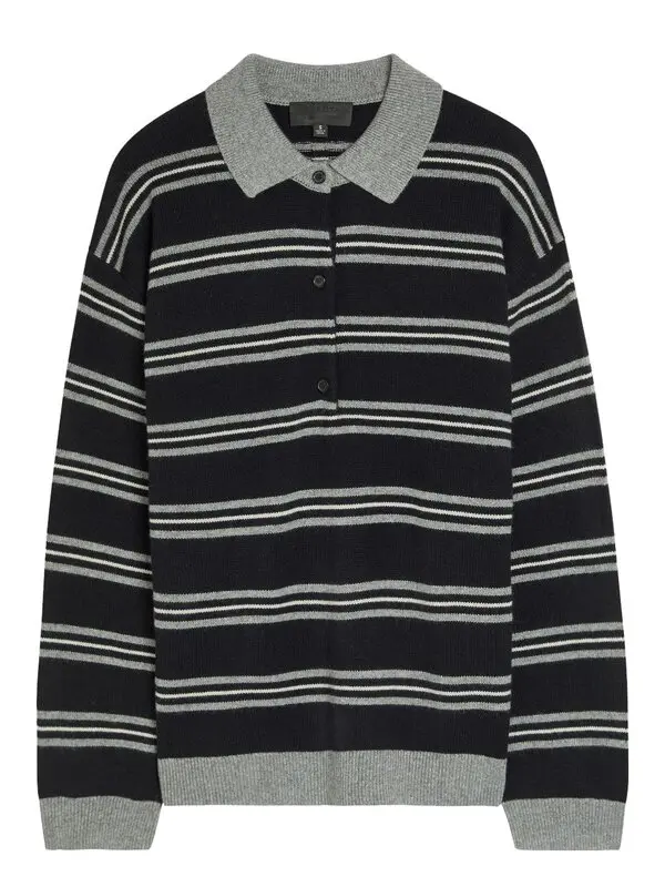 NILI LOTAN Galvez Striped Cashmere Polo Jumper - Grey
