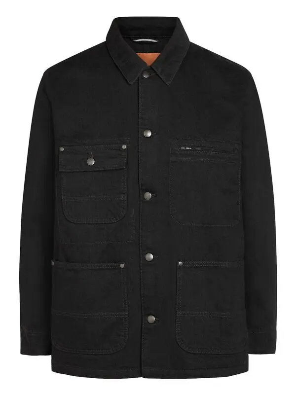 VOWELS Patch Pocket Denim Jacket - Black