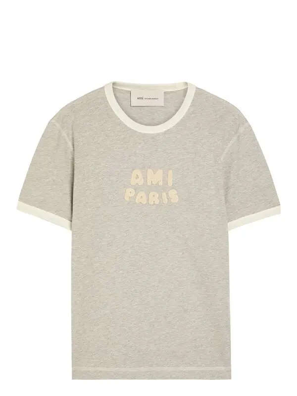 Ami Logo-appliquéd Cotton T-shirt - Grey