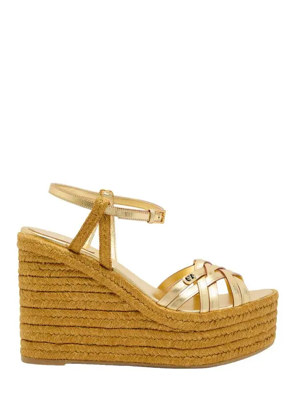 Valentino Garavani Metallic Leather Espadrille Wedges - Yellow
