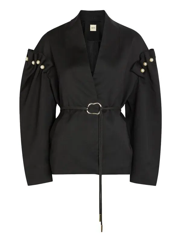 AKYN Pearl-embellished Woven Jacket - Black