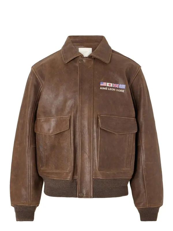 Aimé Leon Dore World's Borough Logo-print Leather Jacket - Brown