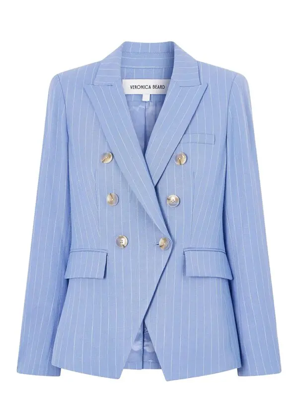 Veronica Beard Miller Double-breasted Pinstriped Woven Blazer - Blue