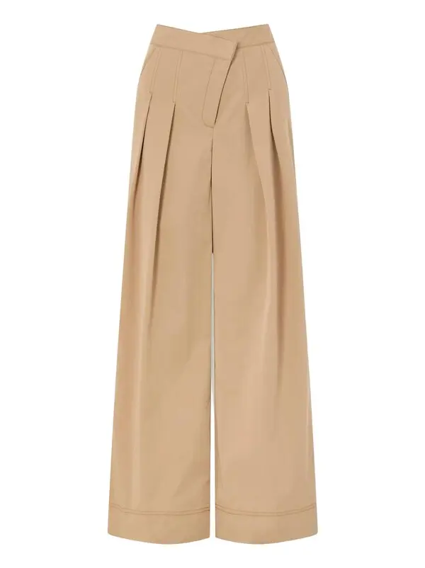 Veronica Beard Pleated Cotton-blend Twill Wide-leg Pants - Army Green
