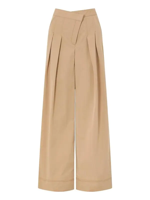 Veronica Beard Pleated Cotton-blend Twill Wide-leg Pants - Green