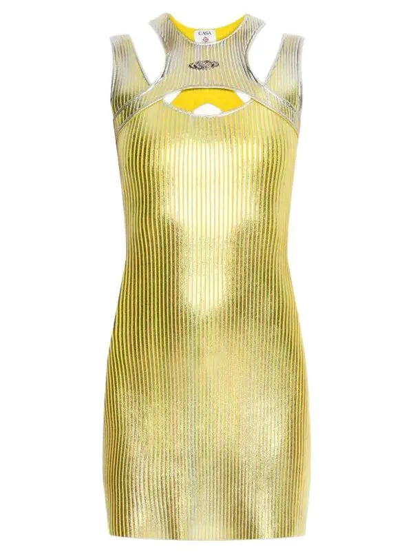 Casablanca Cut-out Foil-printed Mini Dress - Yellow