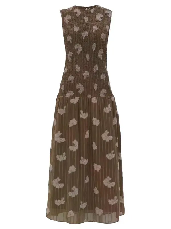 SAMSOE SAMSOE Safrida Shirred Floral-print Midi Dress - Brown