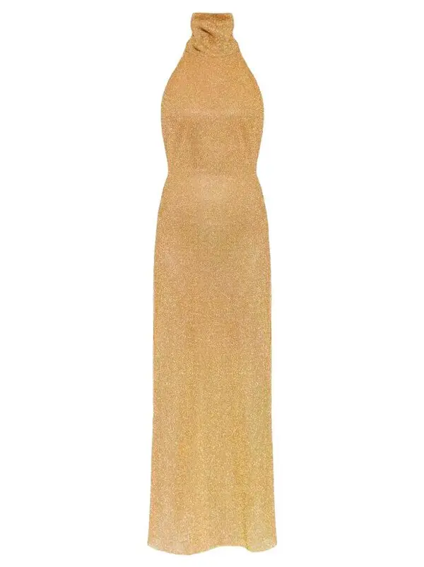 Oseree Roll-neck Maxi Dress With Ring Detail - Gold