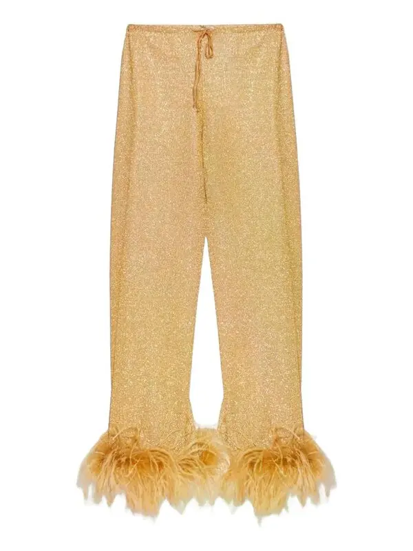 Oseree Feather-trim Trousers - Gold