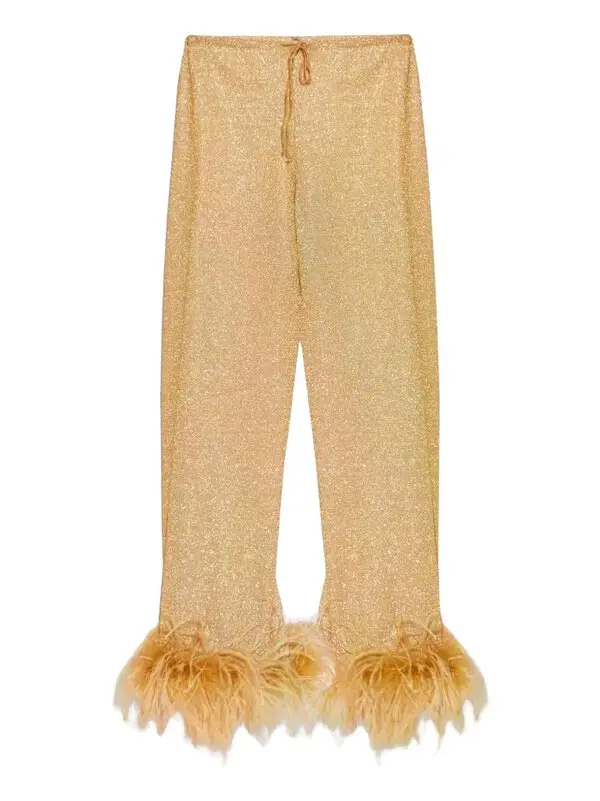Oseree Feather-trim Trousers - Gold