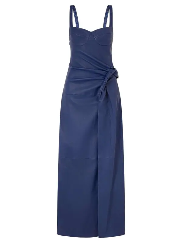 Simkhai Lyle Draped Leather Midi Dress - Midnight Blue