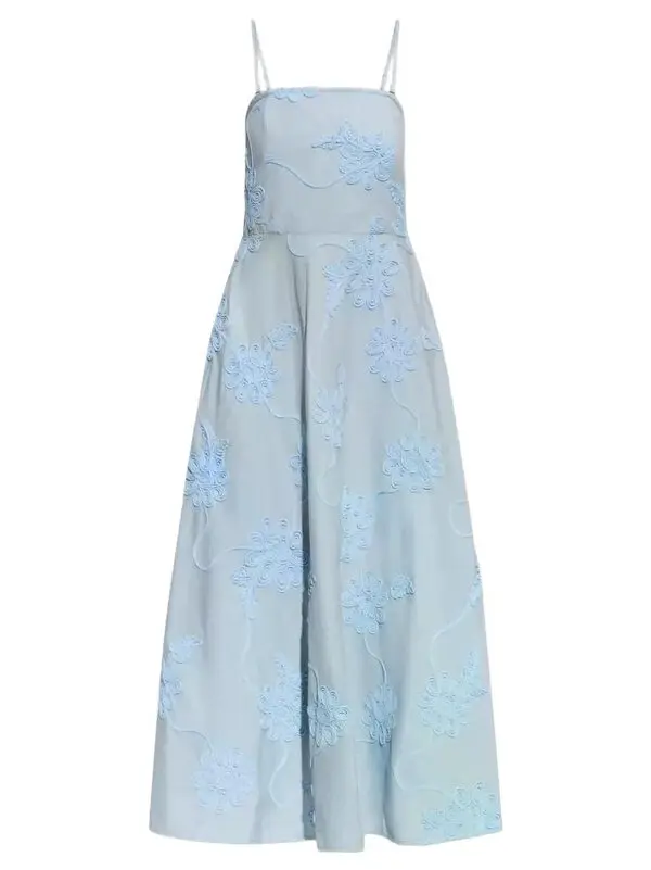 ROTATE BY BIRGER CHRISTENSEN Floral-appliqué Midi Dress - Blue