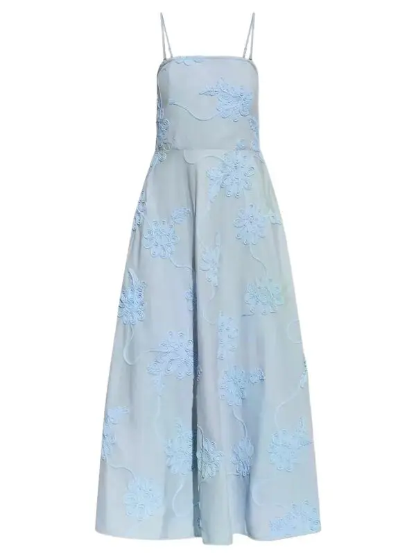 ROTATE BY BIRGER CHRISTENSEN Floral-appliqué Midi Dress - Blue