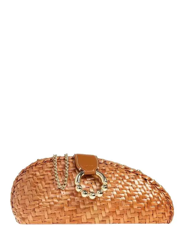 Rodo Raffia Clutch With Chain Detail - Brown